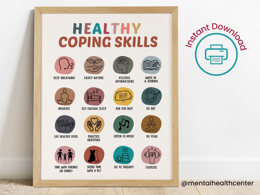 Healthy Coping Skills Therapy Poster-self Care Mental Health Poster ...