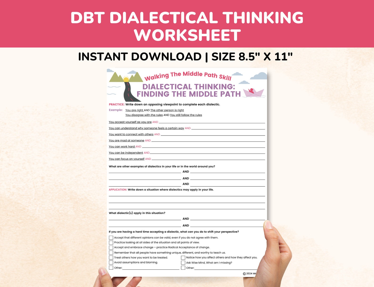 DBT Dialectical Thinking Worksheet-walking the Middle Path Skills ...