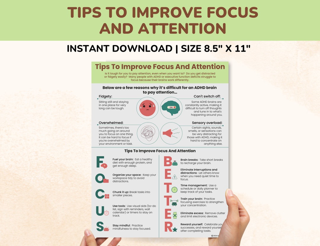 ADHD Focus and Attention Tips Therapy Handout Kids-teens-adults-add ...