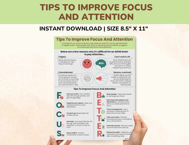 ADHD Focus and Attention Tips Therapy Handout Kids-teens-adults-add ...