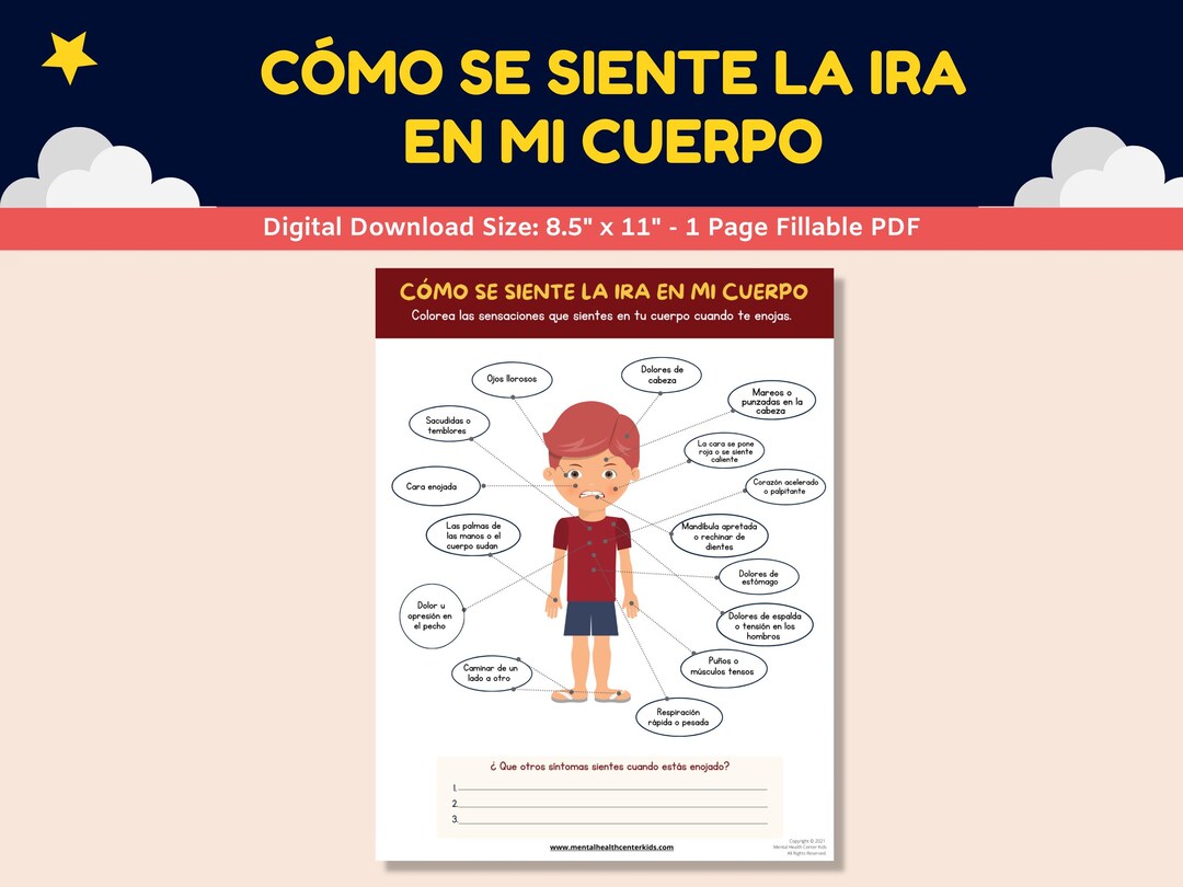 Spanish Anger Management Worksheet for Kids-teens - Como Se Siente La ...
