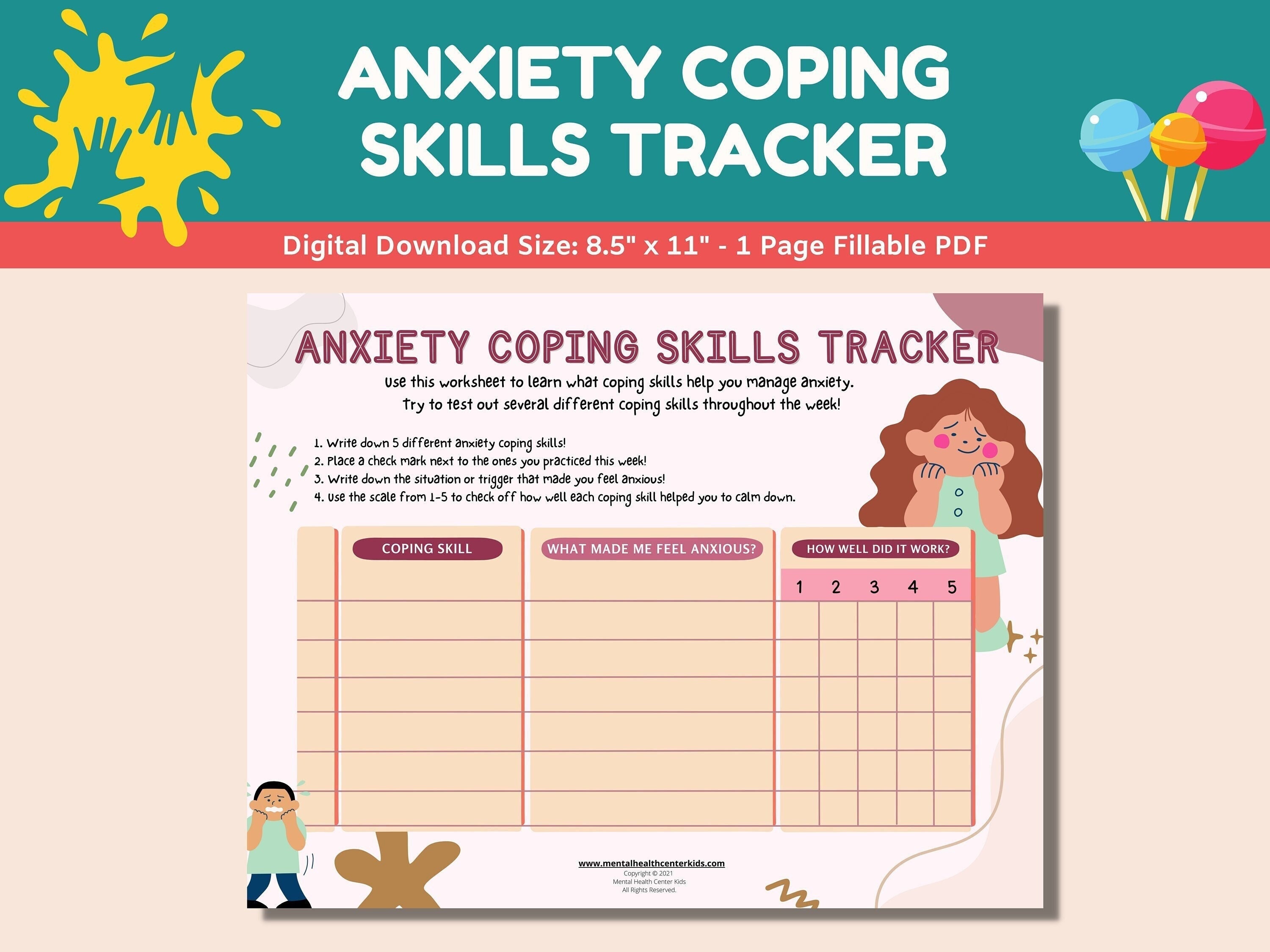 Anxiety Coping Skills Tracker Fillable Worksheet Kids | Etsy Anxiety Coping Skills Tracker Fillable Worksheet Kids | Etsy