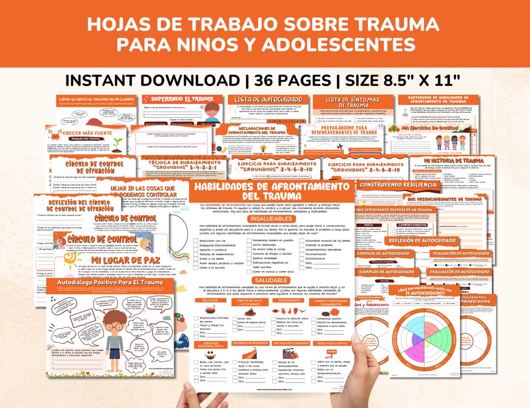 Spanish Trauma/ptsd Worksheets 20 Item Bundle for Kids-teens - Hojas De ...