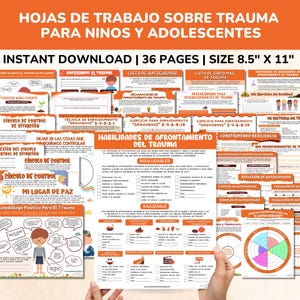 Spanish Trauma/ptsd Worksheets 20 Item Bundle for Kids-teens - Hojas De ...