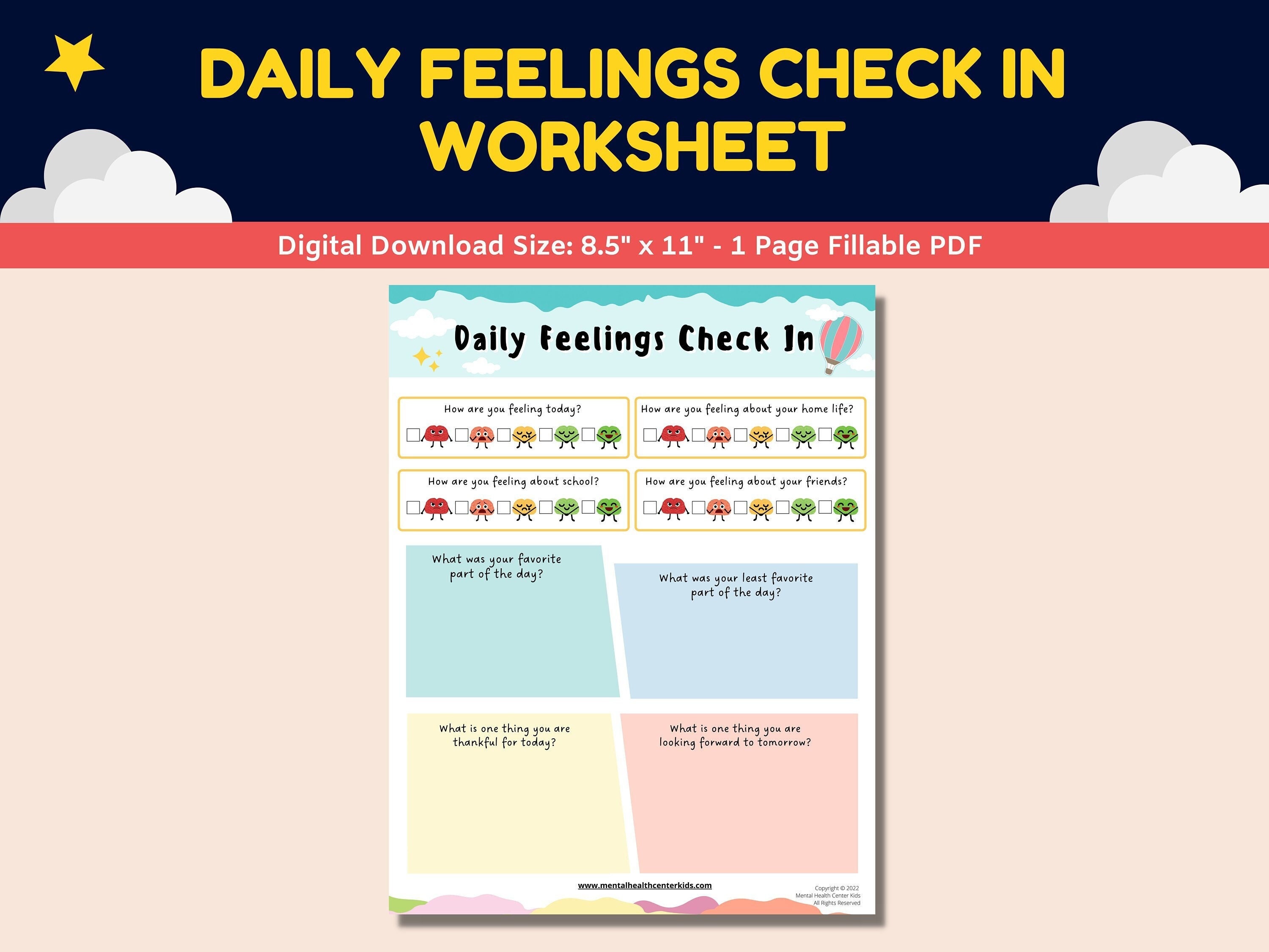 Daily Feelings Check in Emoji Printable Worksheet for - Etsy UK