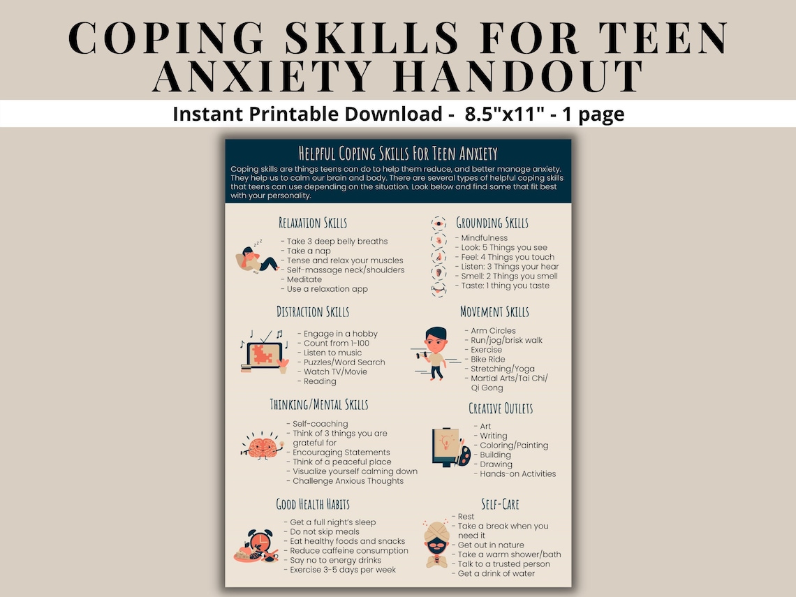 Anxiety Coping Skills for Teens Printable Handout-therapy - Etsy