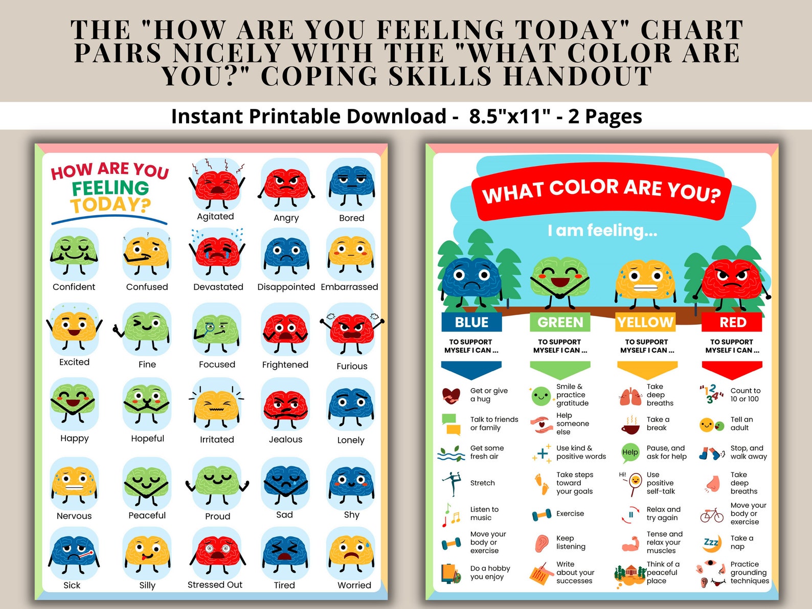 Feelings Emotions Coping Skills Printable Poster Bundle | Etsy