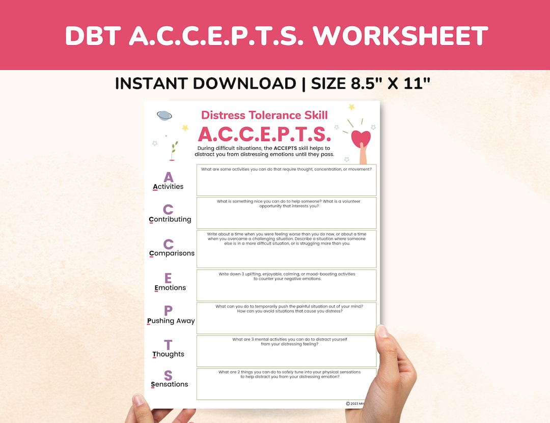 DBT ACCEPTS Worksheet - Distress Tolerance Skills Fillable PDF ...