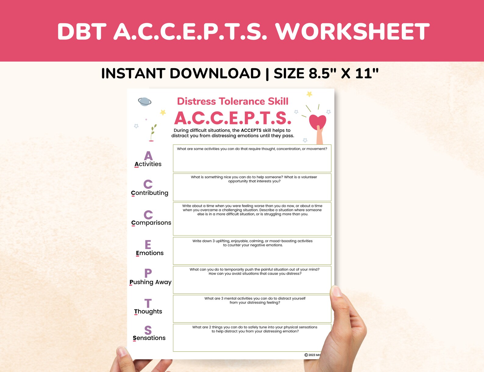 DBT ACCEPTS Worksheet - Distress Tolerance Skills Fillable PDF ...