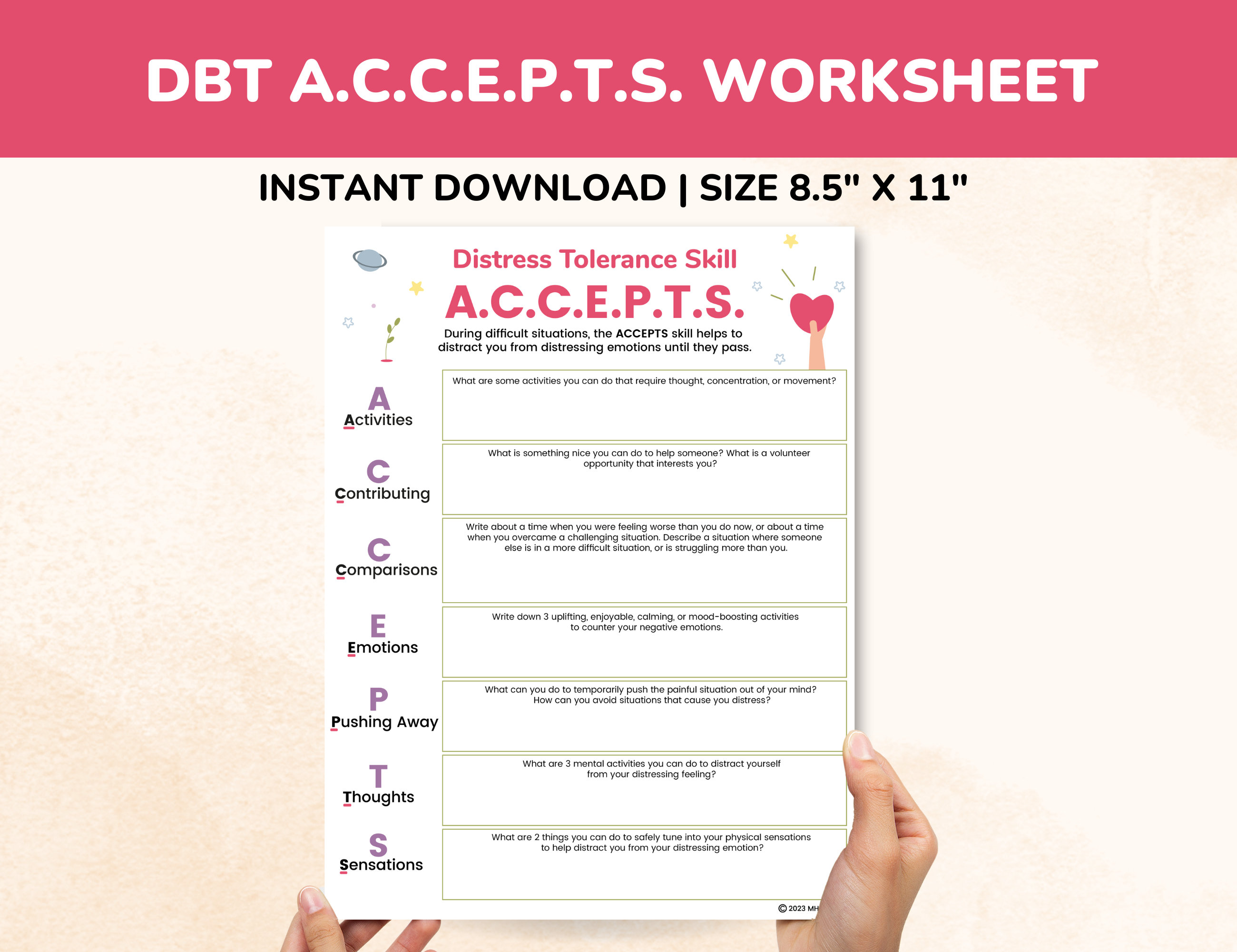 DBT ACCEPTS Worksheet - Distress Tolerance Skills Fillable PDF ...