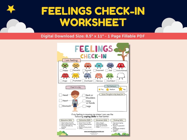 Feelings/emotions Emoji Check in Printable Worksheet for - Etsy