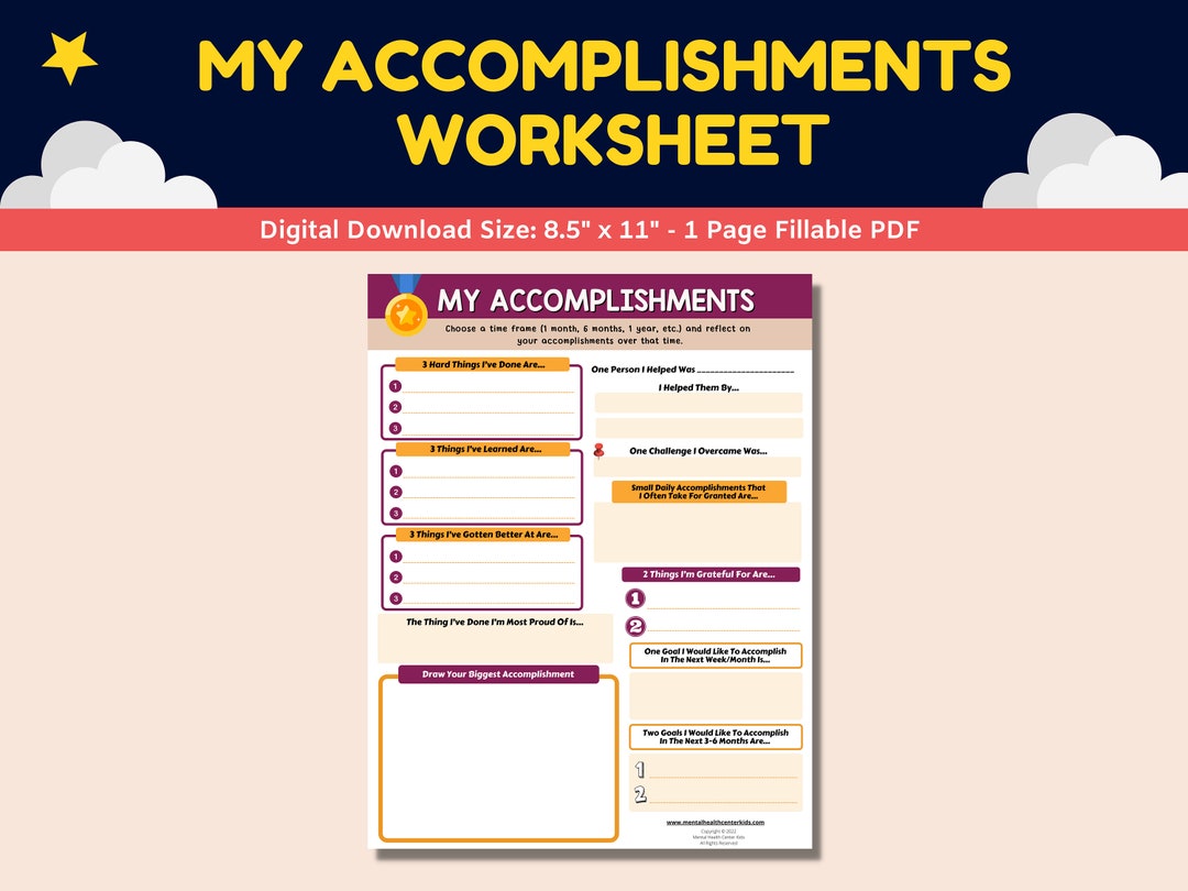 My Accomplishments Self-esteem Worksheet Mental Health Printable Self ...