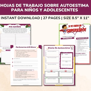 Spanish Self-esteem Worksheets 20 Item Bundle for Kids-teens - Hojas De ...