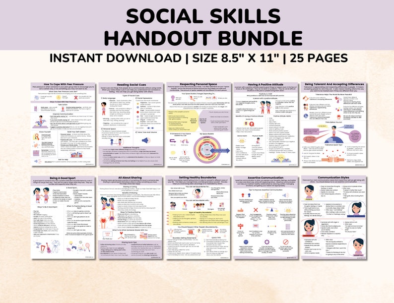 Social Skills Handout Bundle for Kids-teens-25 Pages-teacher Gift ...