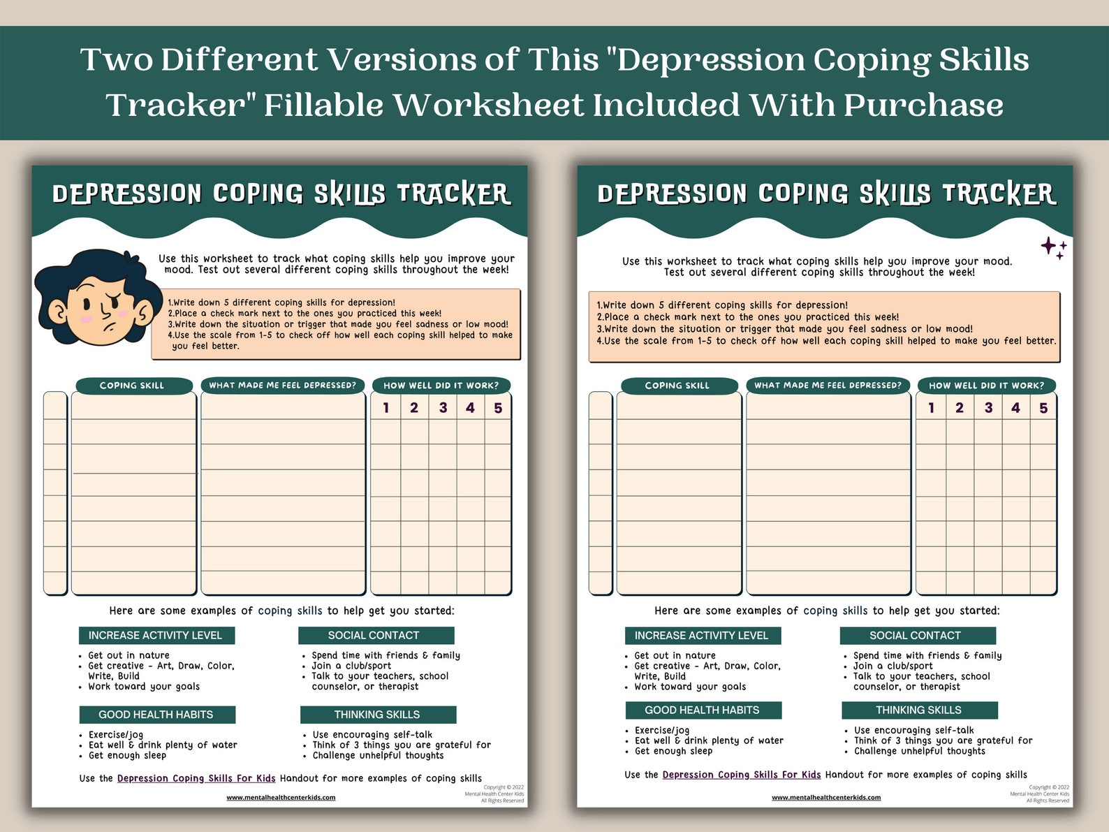 Depression Coping Skills Tracker Fillable Worksheet Kids Teens-child ...