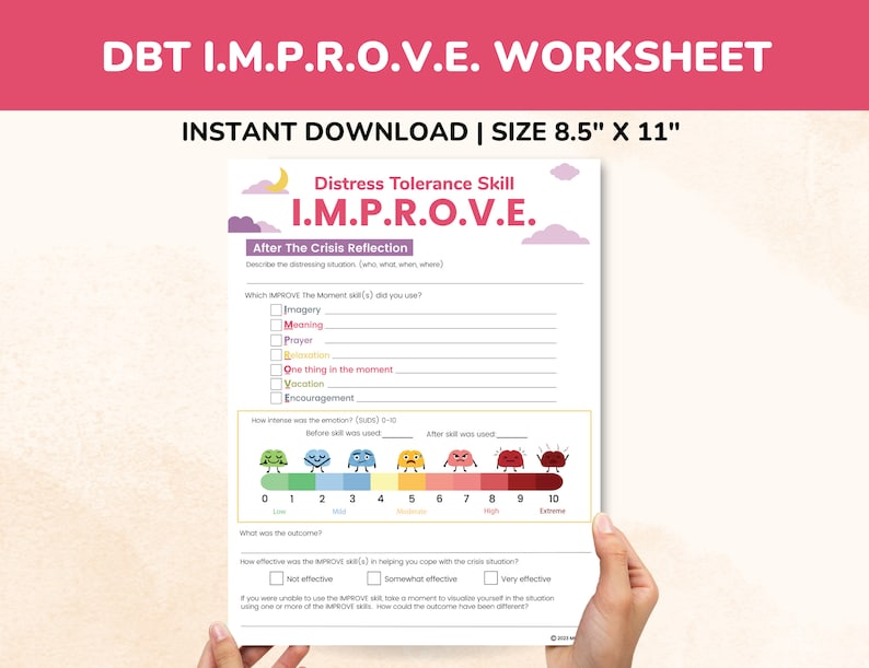 DBT IMPROVE the Moment Worksheets 2-pages-distress Tolerance Skills ...