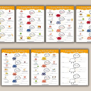 Coping Skills Emoji Worksheets for Kids 7 Pages-feelings Emotions Chart ...