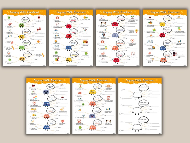 Coping Skills Emoji Worksheets for Kids 7 Pages-feelings - Etsy