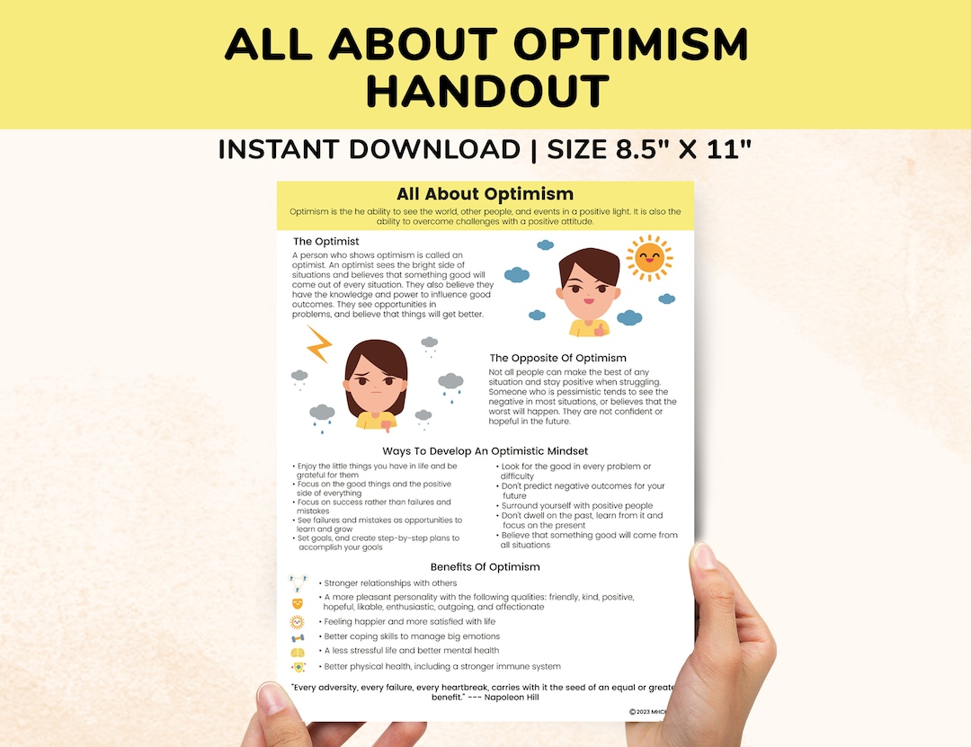 Optimism Printable Poster PDF Character Education Coping Skills for ...