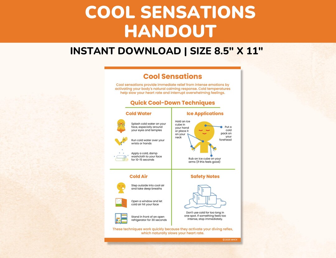 Cool Sensations Coping Skills Handout-therapy Poster for Kids Teens ...