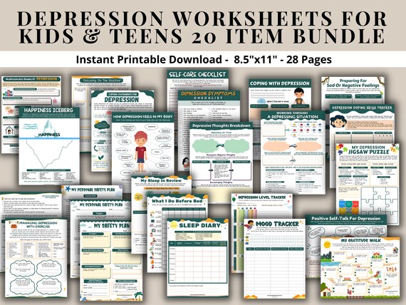 Depression Worksheets 20 Item Printable Mental Health Bundle | Etsy