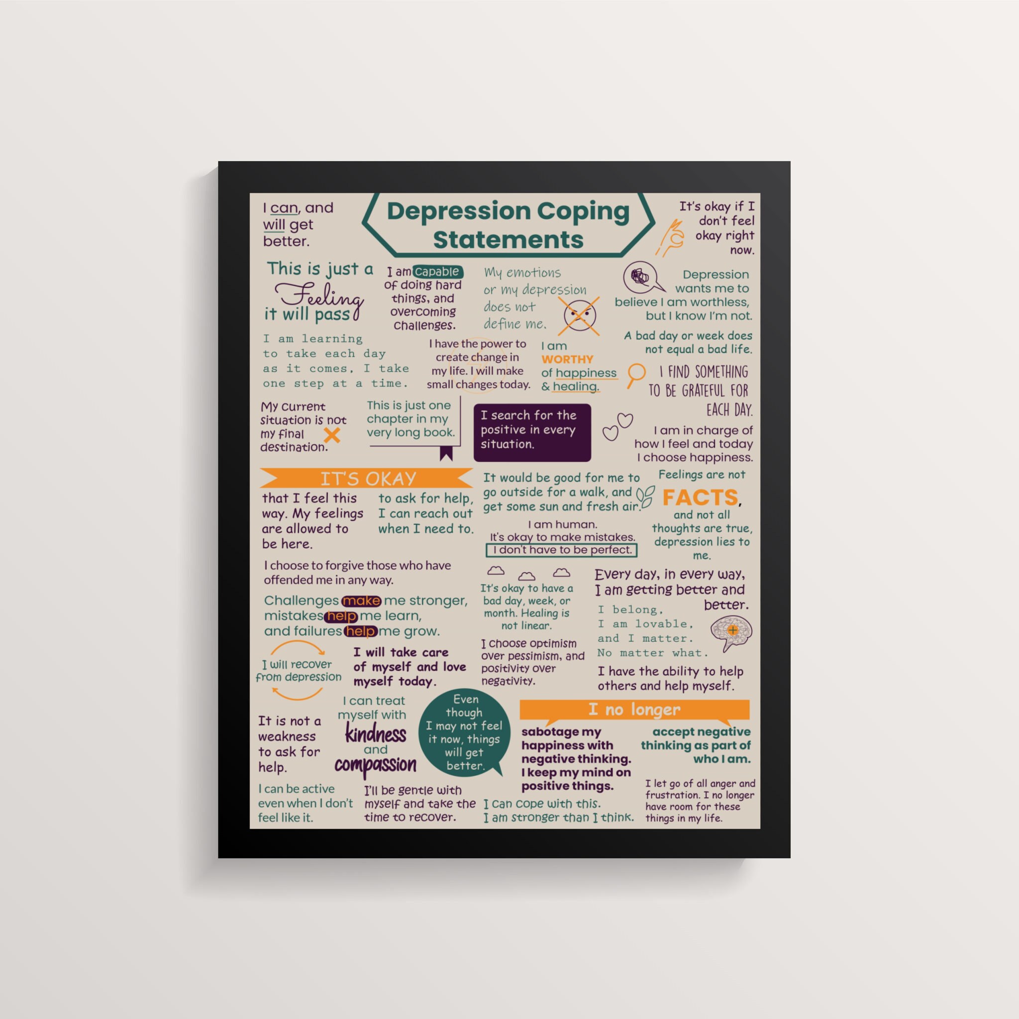 Depression Coping Statements Depressed Poster Affirmations for - Etsy