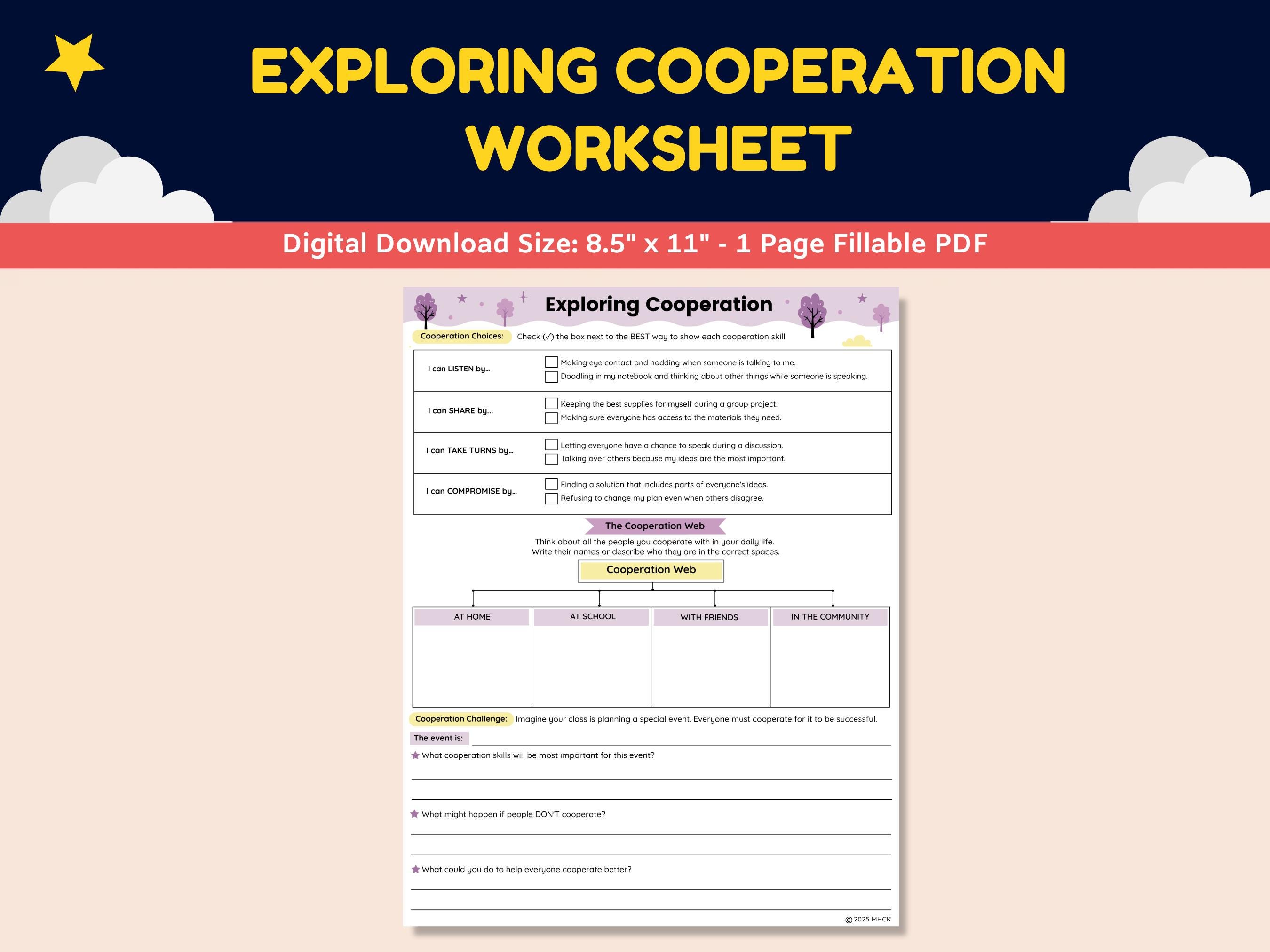 Cooperation Social Skills Worksheets for Kids-teens-students | Child ...