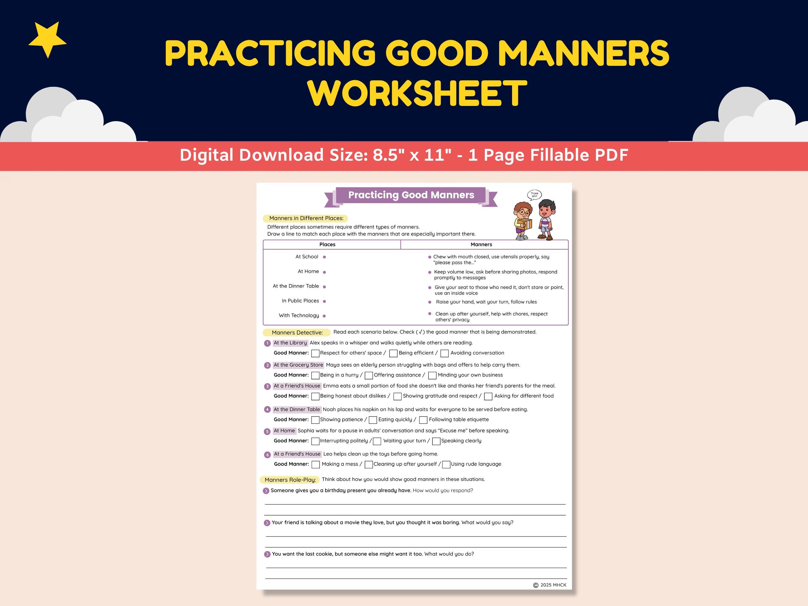 Good Manners Social Skills Worksheets for Kids-teens-students | Child ...