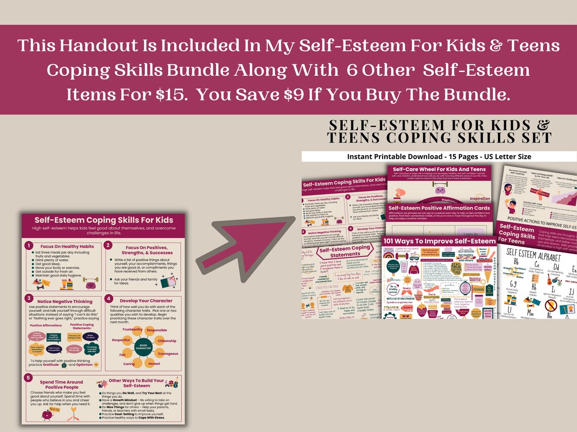 Self-esteem Coping Skills for Kids Children Printable Poster | Etsy