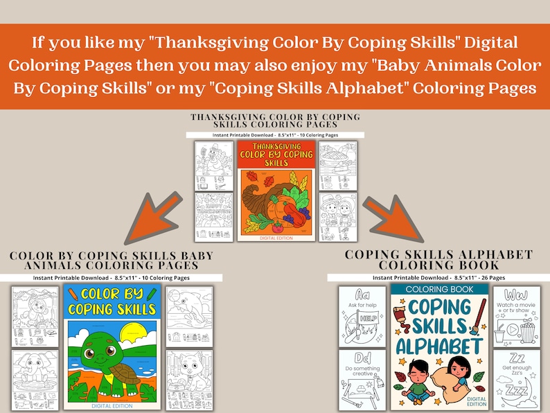 Thanksgiving Color by Coping Skills Coloring Pages Book - Etsy