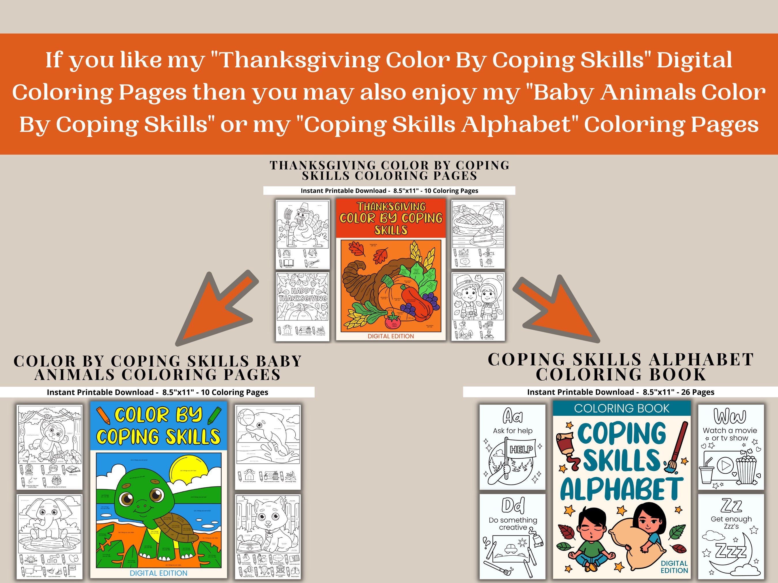 Thanksgiving Color by Coping Skills Coloring Pages Book Printable for ...