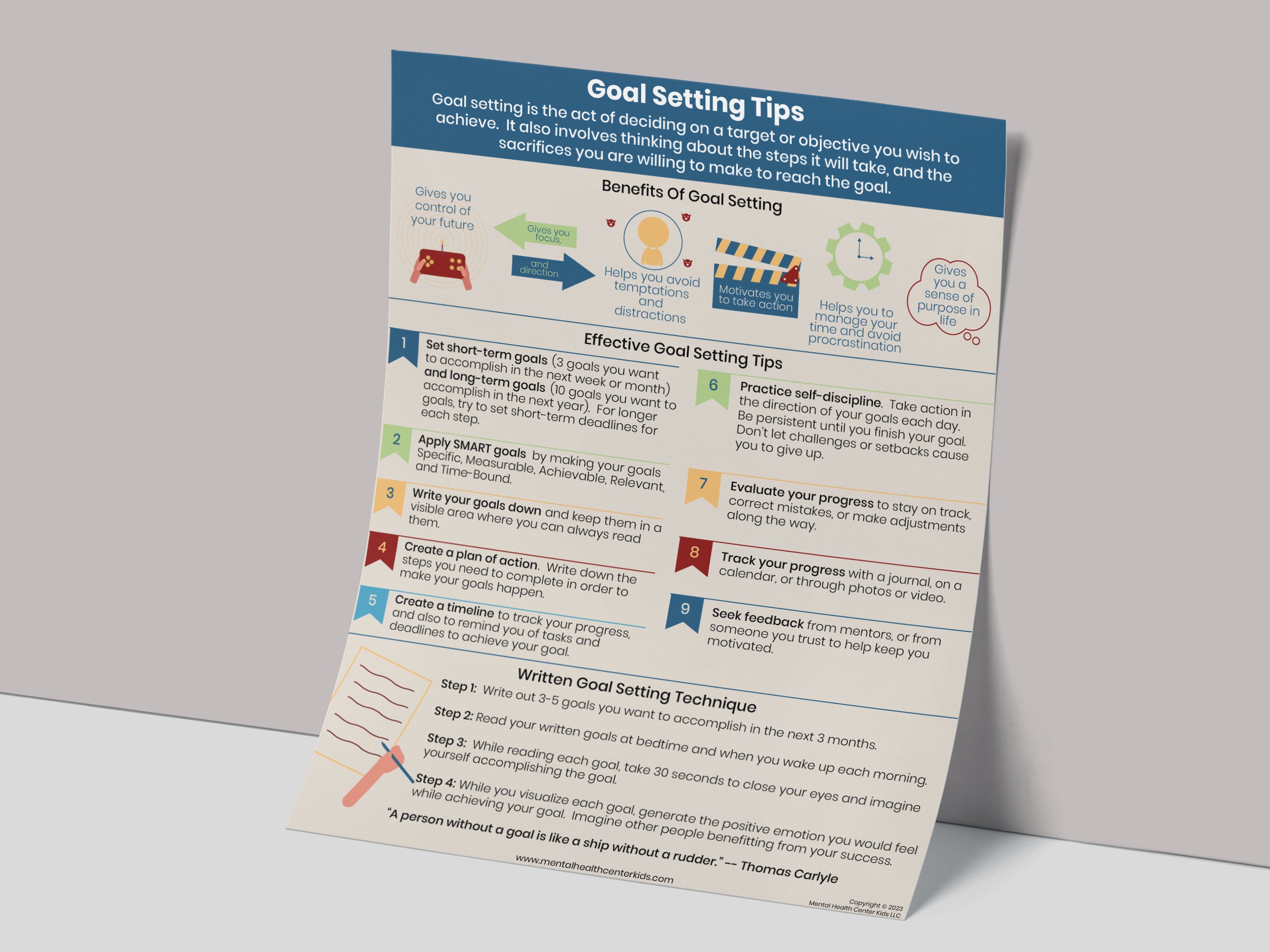 Goal Setting Tips Printable Poster Kids Teens Success Strategies ...
