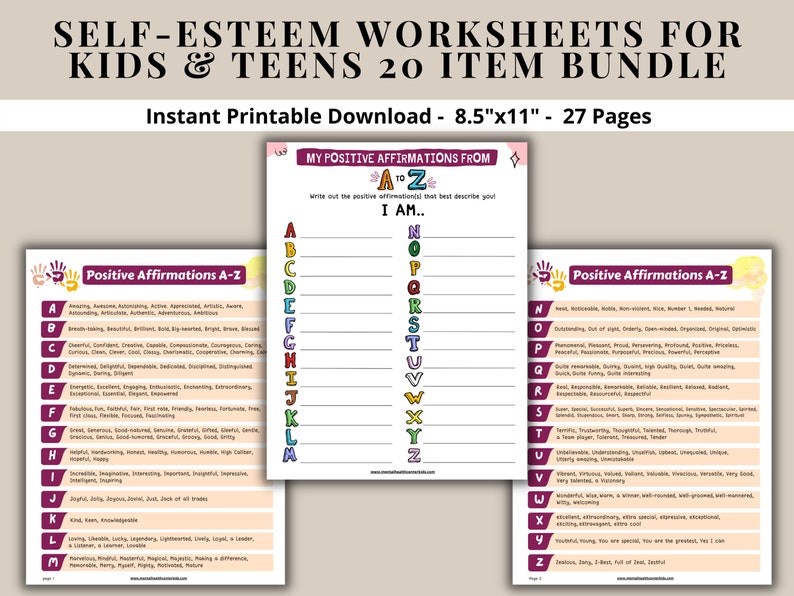 Self-esteem Worksheets 20 Item Printable Bundle for Kids & | Etsy