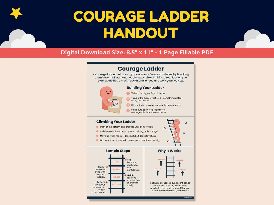 Courage Ladder Therapy Handout-anxiety Fear Counseling Worksheets-kids ...