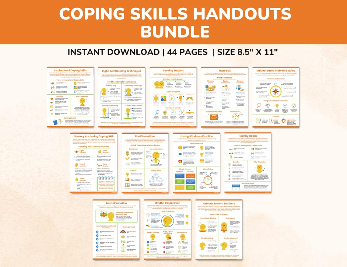 Coping Skills Posters Bundle-kids-teens-adults-44 Pgs-mental Health ...