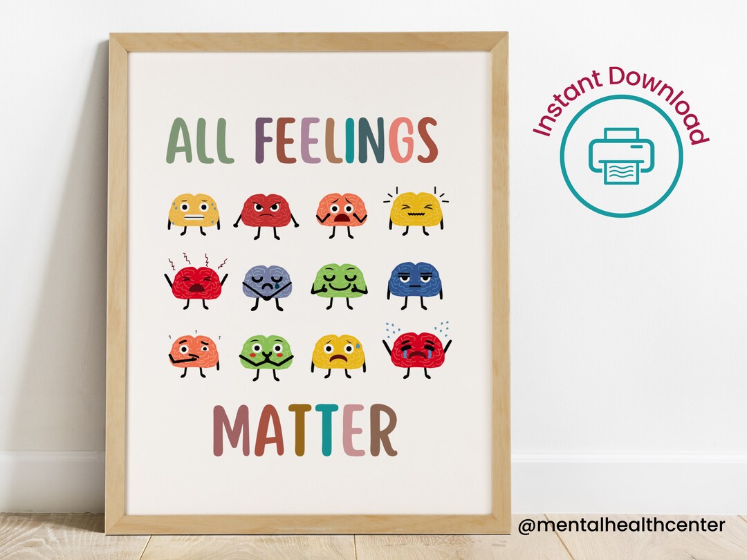All Feelings Matter Feelings Chart-mental Health Emoji Poster for Kids ...