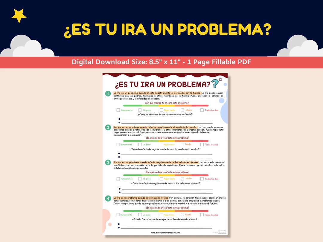 Spanish Anger Management Worksheet for Kids-teens - ¿es Tu Ira Un ...