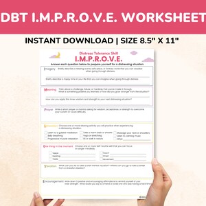 DBT IMPROVE the Moment Worksheets 2-pages-distress Tolerance Skills Fillable Pdf-dialectical ...