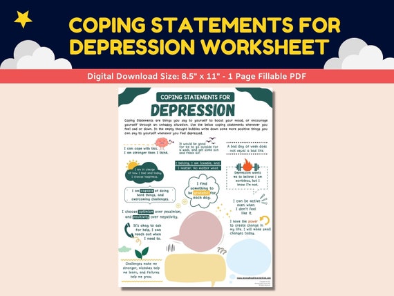 Depression Coping Statements Worksheet Kids Teens Low Mood | Etsy