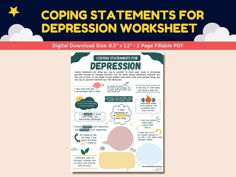 Depression Coping Statements Worksheet Kids Teens Low Mood - Etsy