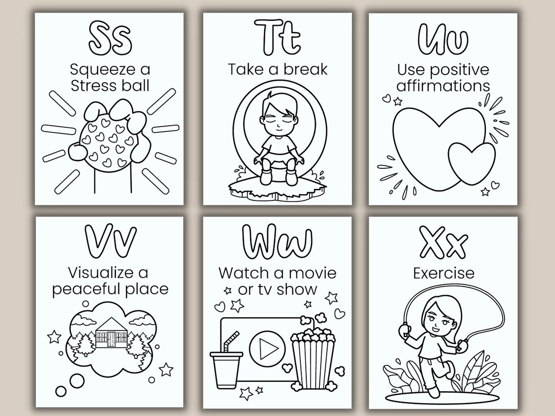 Coping Skills Alphabet Printable Coloring Pages Book Kids - Etsy