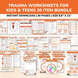 Trauma PTSD Worksheets 20 Item Printable Bundle for Kids & Teens-child ...