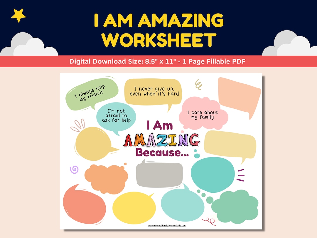 I Am Amazing...self-esteem Fillable Worksheet Kids Teens Growth Mindset ...