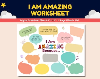 I Am Amazing...self-esteem Fillable Worksheet Kids Teens Growth Mindset ...