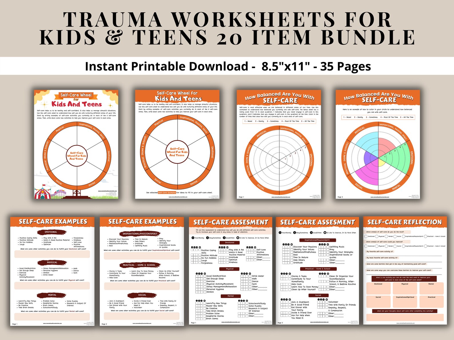 Trauma PTSD Worksheets 20 Item Printable Bundle for Kids & - Etsy