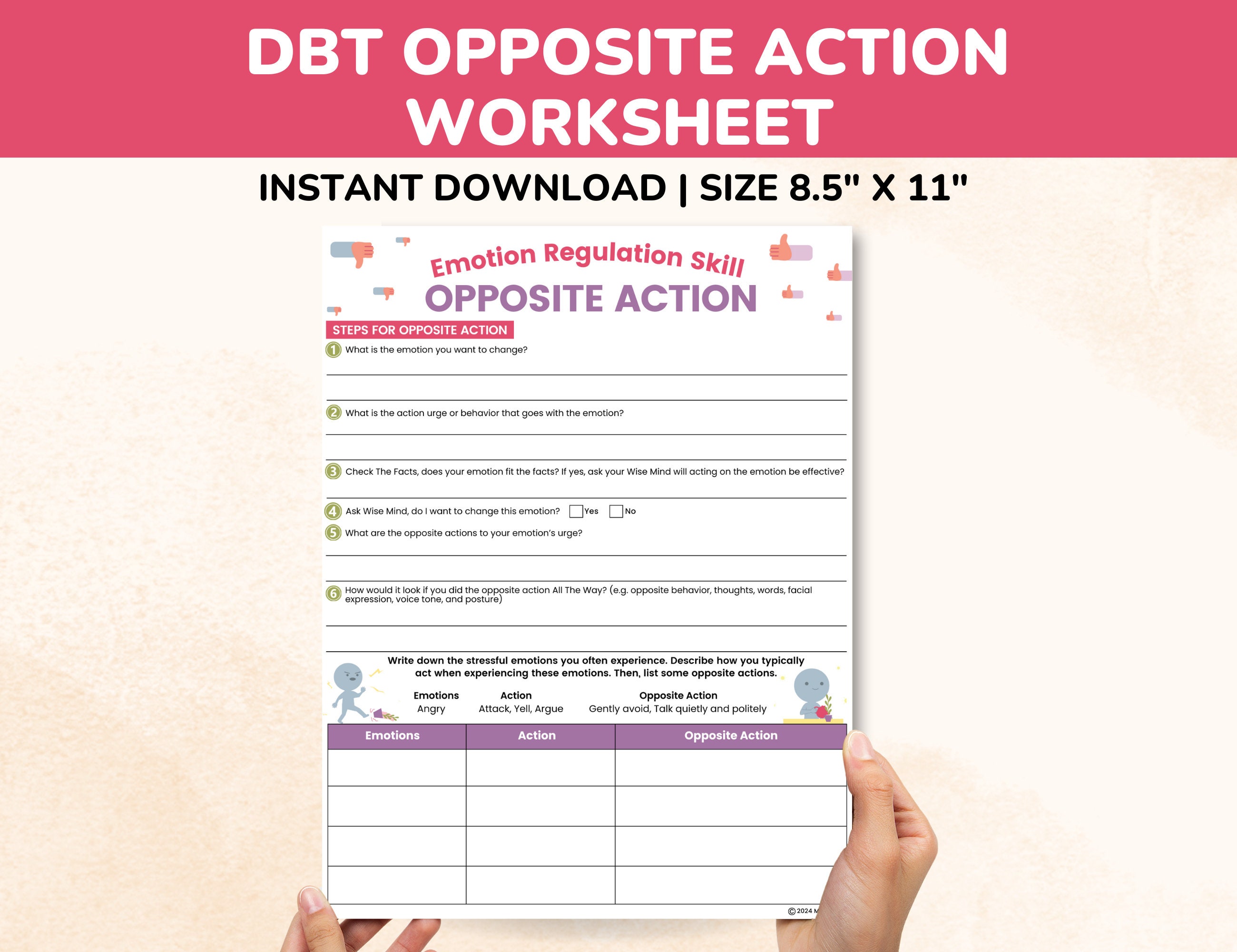 DBT Opposite Action Worksheet 2-page Fillable Pdf-emotion Regulation ...