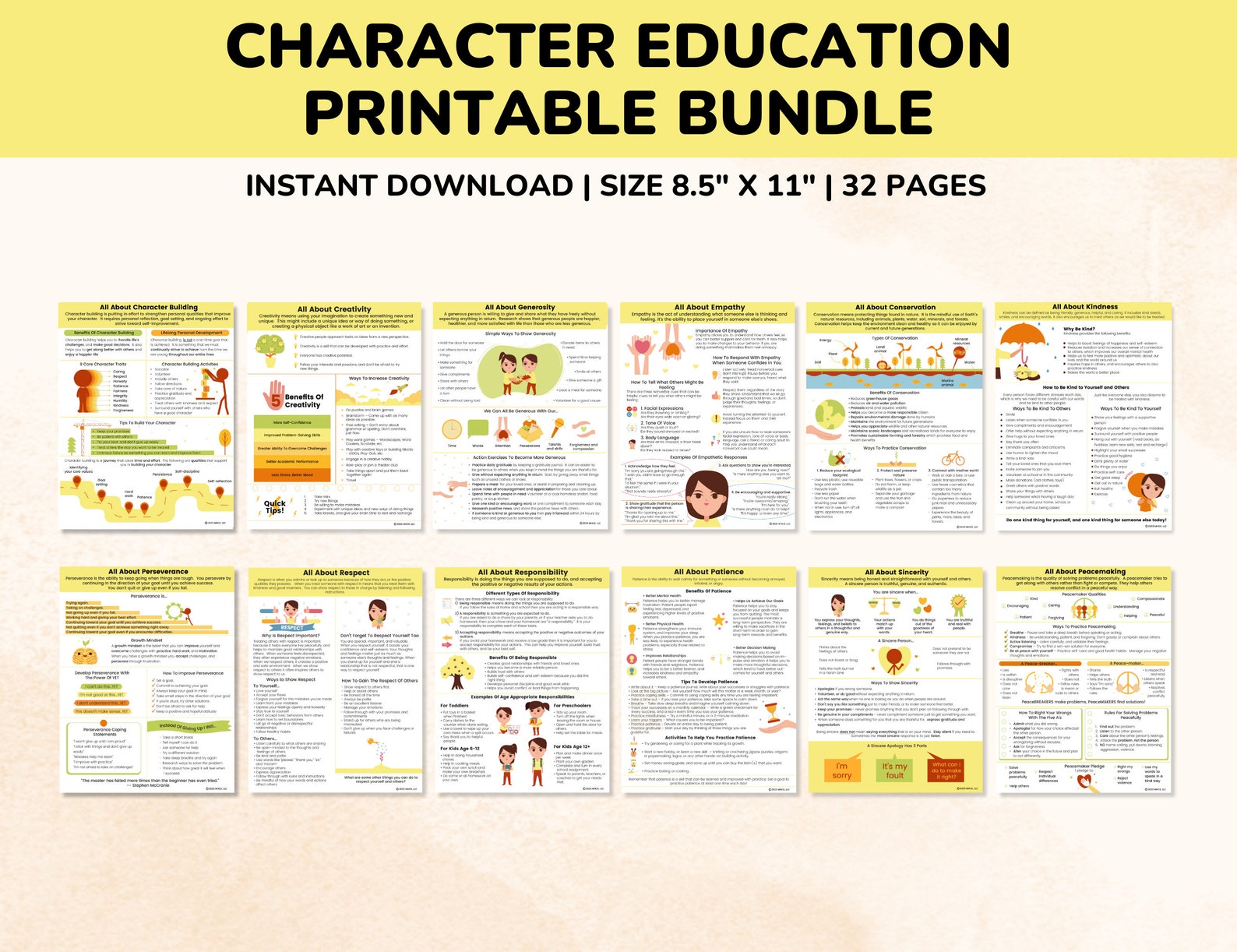 Character Education Handouts PDF Bundle-32 Pages-character Counts ...