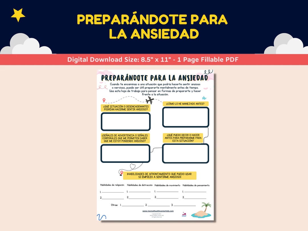 Spanish Anxiety Worksheet for Kids-teens - Preparandote Para La ...