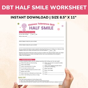 DBT Half Smile Worksheet 2-pages-distress Tolerance Skills Fillable Pdf ...