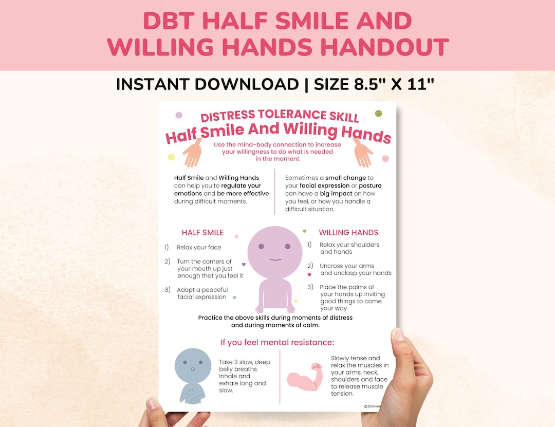 DBT Half Smile and Willing Hands Handout-distress Tolerance Skills PDF - Etsy